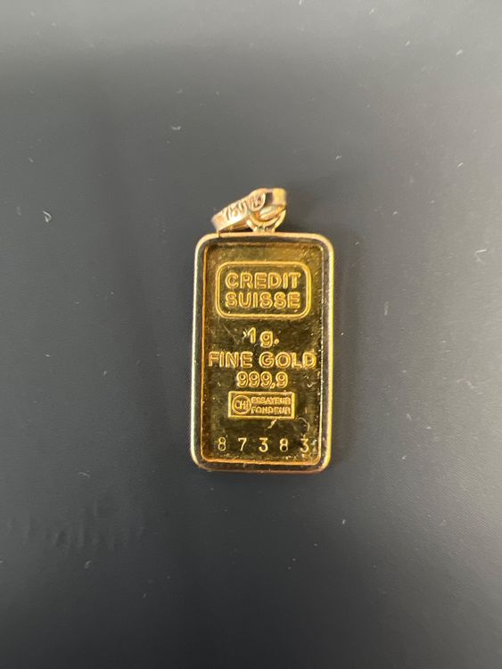 Gold-Anhänger mit 1 Gramm Gold-Barren von Credit Suisse-SKA | Kaufen ...