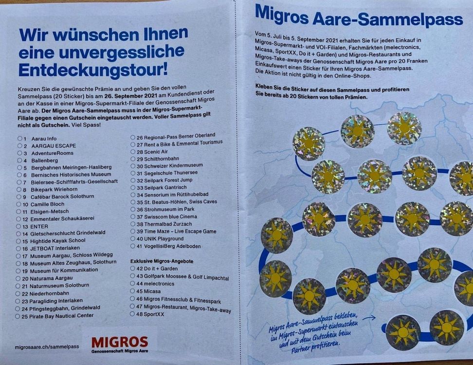 4 volle Migros Aare-Sammelspass-Karten (Gebraucht) in Wettingen für CHF 5 – mit Lieferung auf ...