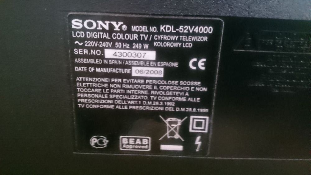 SONY 52 ZOLL LCD TV / KDL-52 V4000 (Gebraucht) in Matzingen für CHF 47 ...