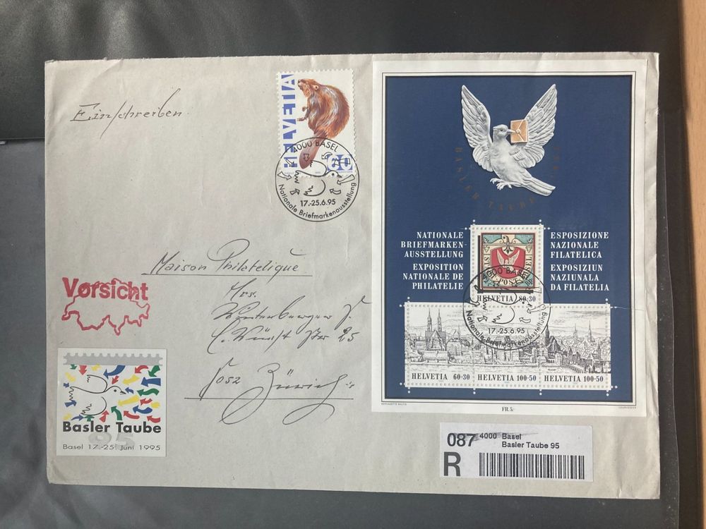 Schweiz 1995 R-Brief Block Basler Taube Ausstellungsstempel (Gebraucht) in Liestal für CHF 4 ...