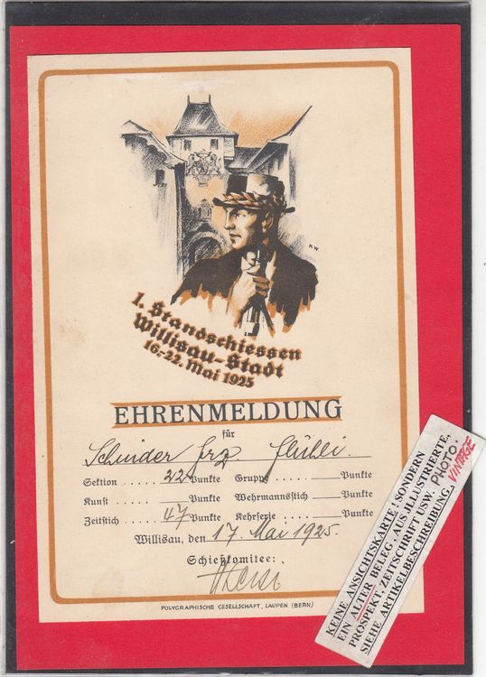 WILLISAU - STADT 1925, 1. STANDSCHIESSEN , EHRENMELDUNG LITH (Gebraucht) in Hergiswil NW für CHF ...