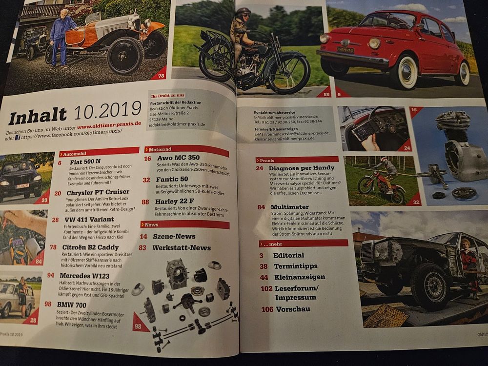 Oldtimer Praxis 10/19 Fiat 500 N VW 411 Chrysler PT AWO xx (Gebraucht ...