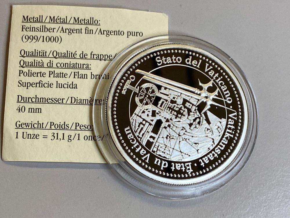 1 Unze Silber Schweizer Garde Vatikanstaat mit Zertifikat (Neu und originalverpackt) in Herisau ...