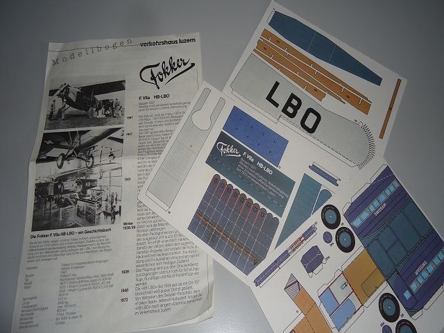 Bastelbogen FOKKER F.VIIA HB LBO (Neu (gemäss Beschreibung)) in Ergisch ...