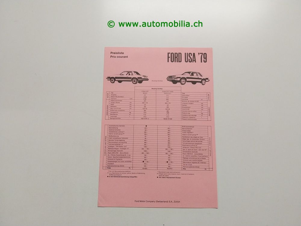 Ford Mustang Preisliste