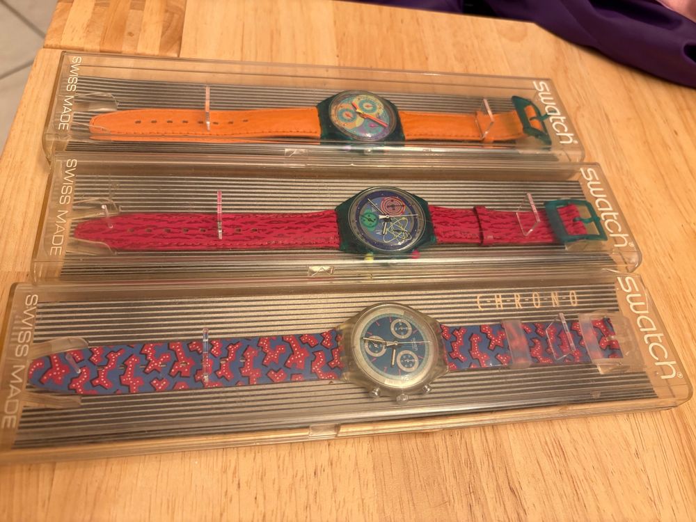 3er Set Vintage Swatch Uhren Chrono Raritäten OVP Sommer ... (Neu und ...
