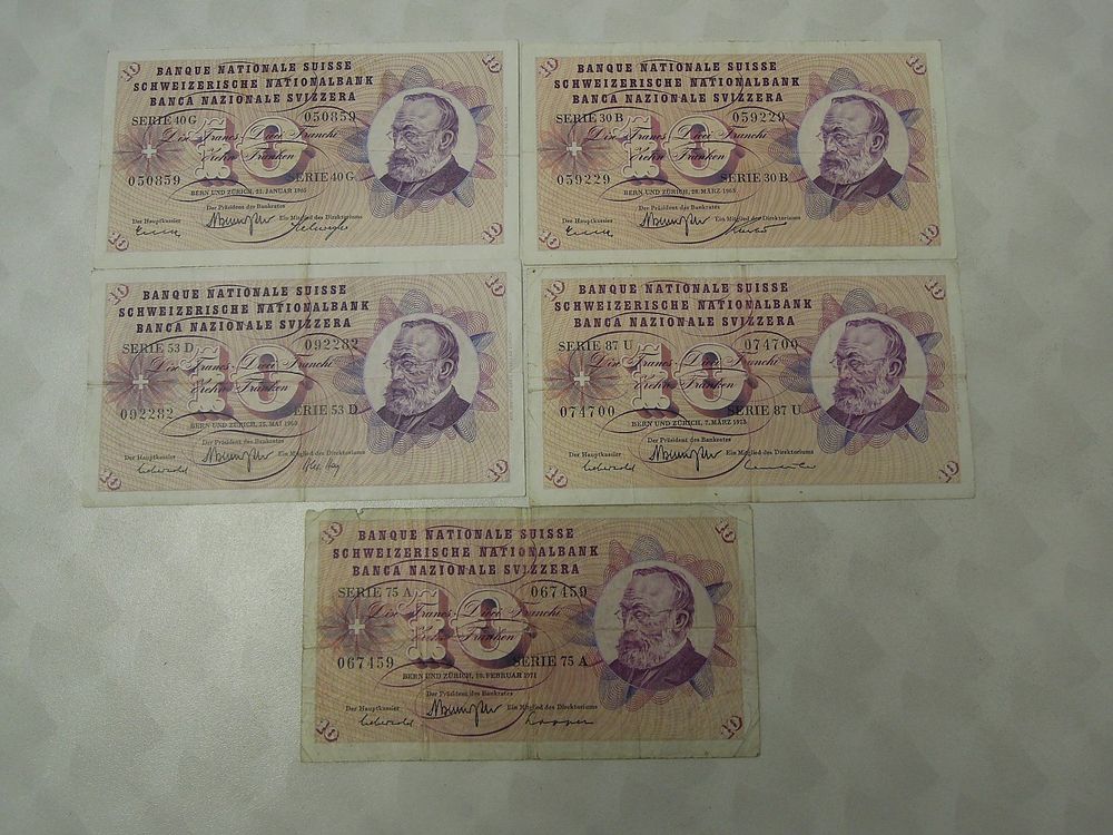CH - Banknoten 5x10 Franken (Gebraucht) in für CHF 16 – mit Lieferung ...