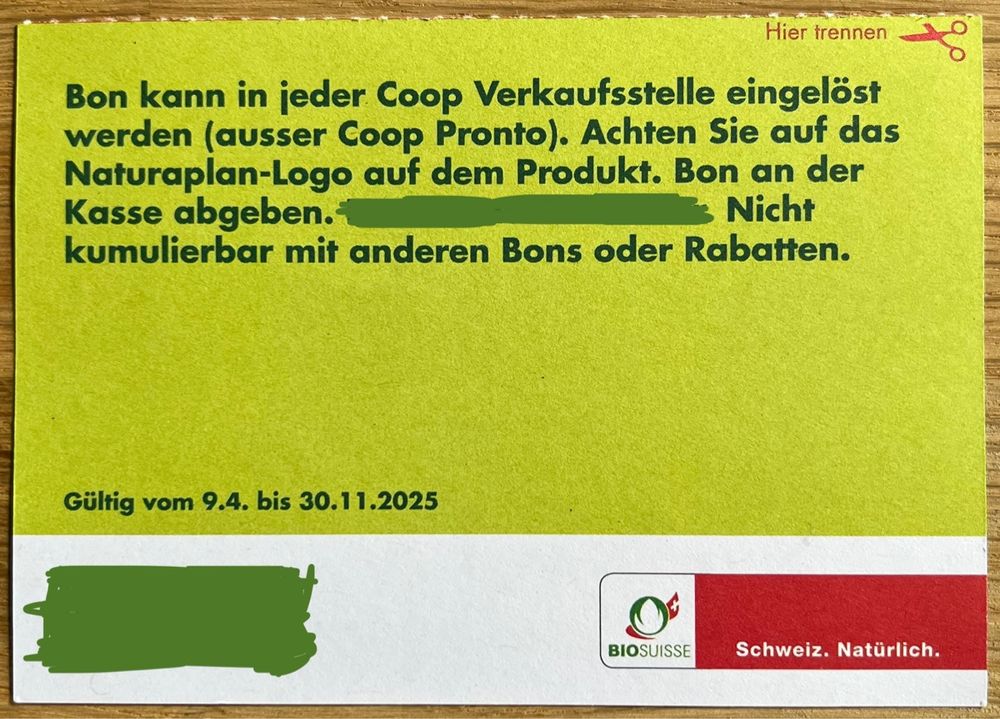 20% Rabattgutschein auf Coop Naturaplan Bio Produkte (Neu (gemäss Beschreibung)) in Zürich für ...