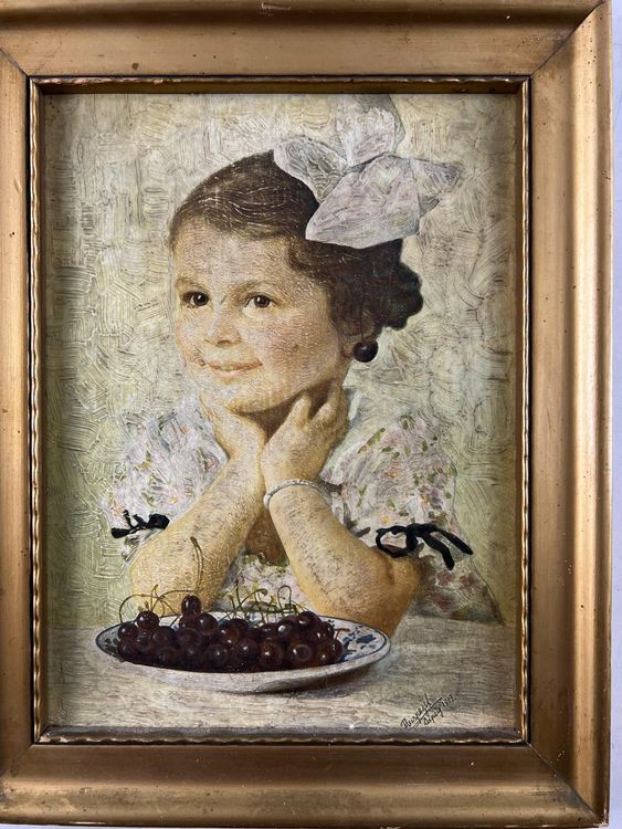 Antikes grafik "Mädchen mit Kirschen" signiert 1919 (Gebraucht) in Neuhausen am Rheinfall für ...