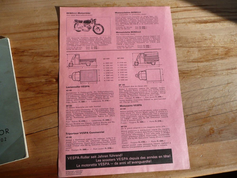 Piaggio Vespa Ape Ciao Preisliste 1969 | Kaufen auf Ricardo