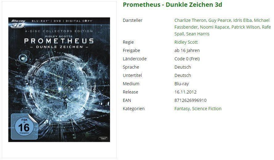 Prometheus - Dunkle Zeichen 3D (Bluray) (Gebraucht) in Buchrain für CHF 7 – mit Lieferung auf ...