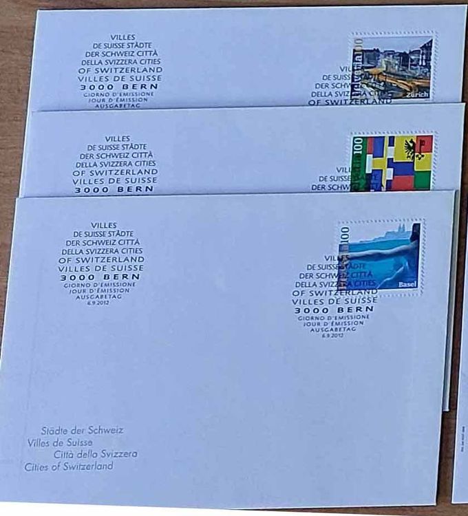 F1435 - 3 FDC Villes suisses 2012 timbres isolés | Kaufen auf Ricardo