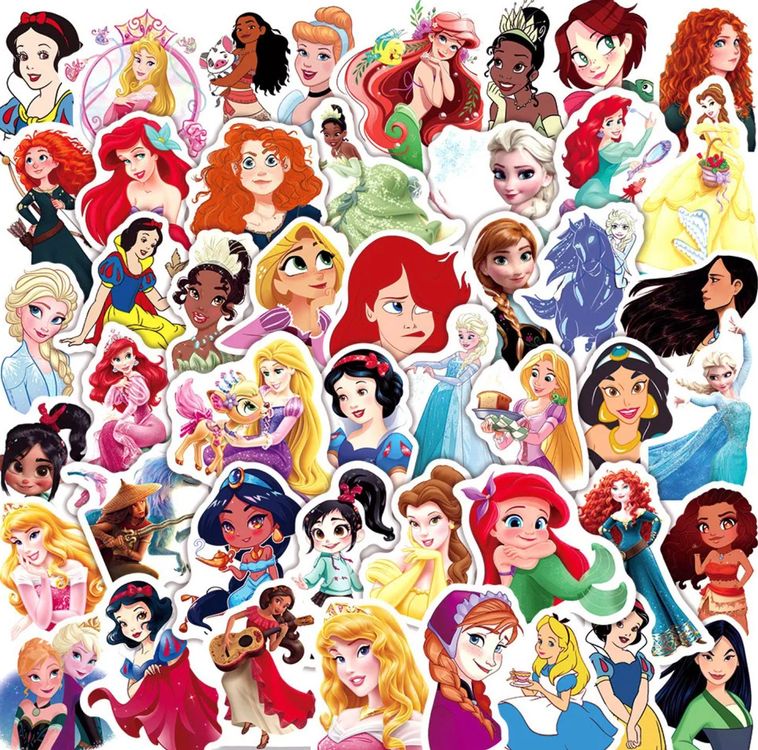 50 Stk. Sticker/Aufkleber - Anime Disney Prinzessin (Neu und ...