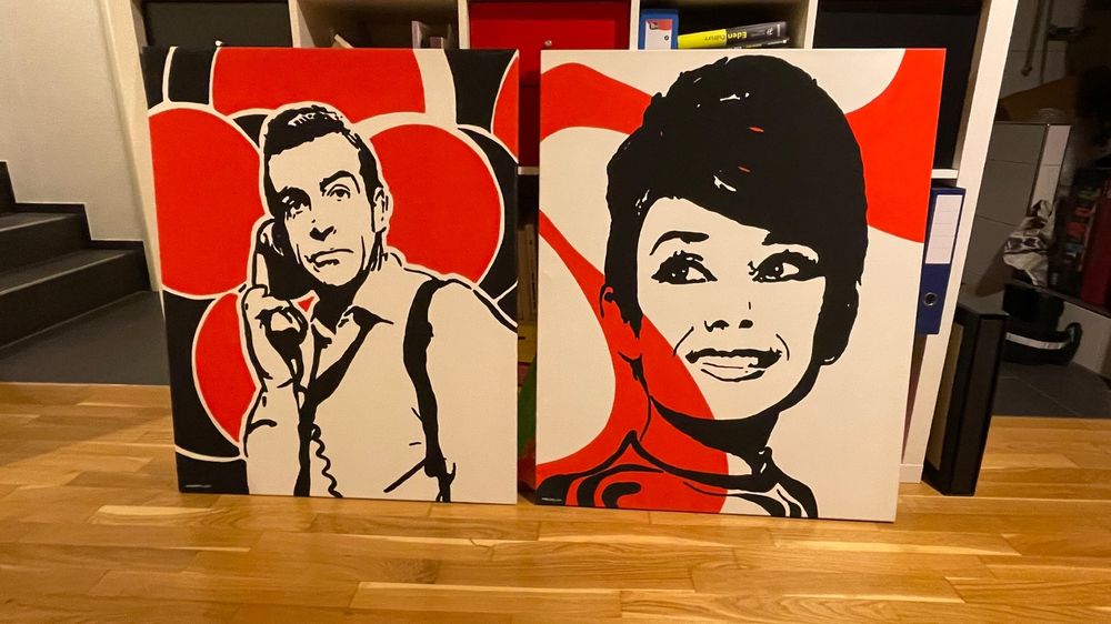 THE BEATLES Set / Sean Connery & Audrey Hepburn, handgemalt (Gebraucht ...