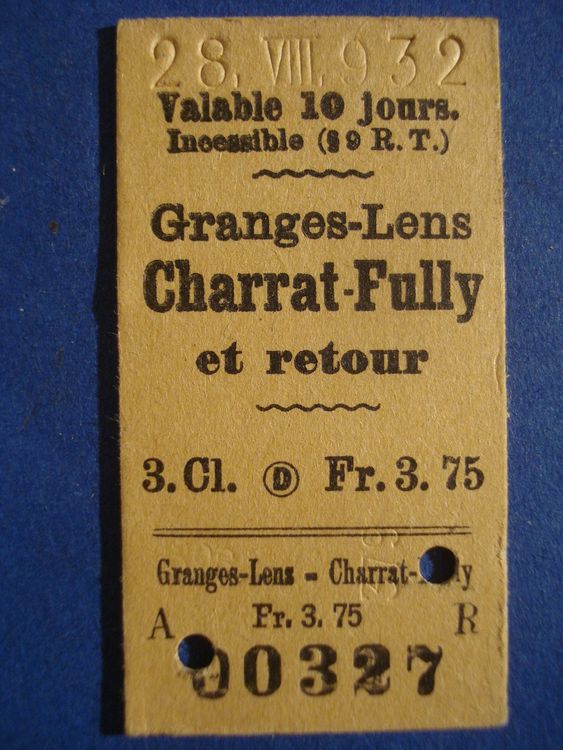 SBB - 28.8.1932 - GRANGES-LENS - CHARRAT-FULLY - 3.Classe (Gebraucht) in Biel/Bienne für CHF 87 ...