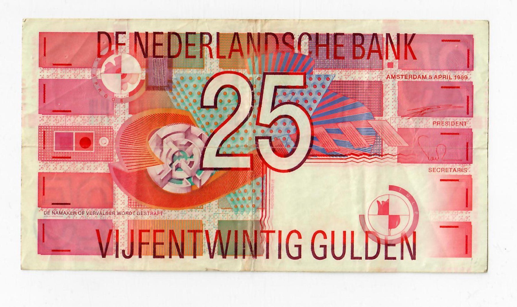 Banknote Niederlande, 25 Gulden, 1989 (Gebraucht) in Landquart für CHF ...