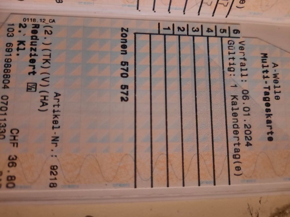 A-Welle Multi-Tageskarte Zonen 570 572 (Gebraucht) in Zürich für CHF 50 ...