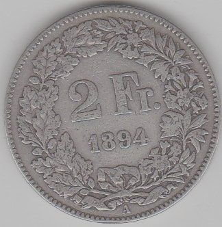 2 Franken 1894 Silber, (Gebraucht) in Schlieren für CHF 11 – mit Lieferung auf Ricardo kaufen