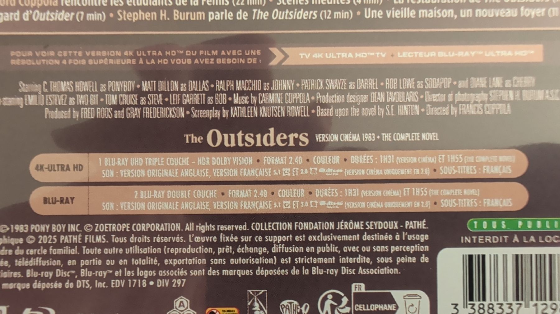 DVD 4K Ultra HD - The Outsiders - Film Culte des Années 80 (Neu (gemäss ...