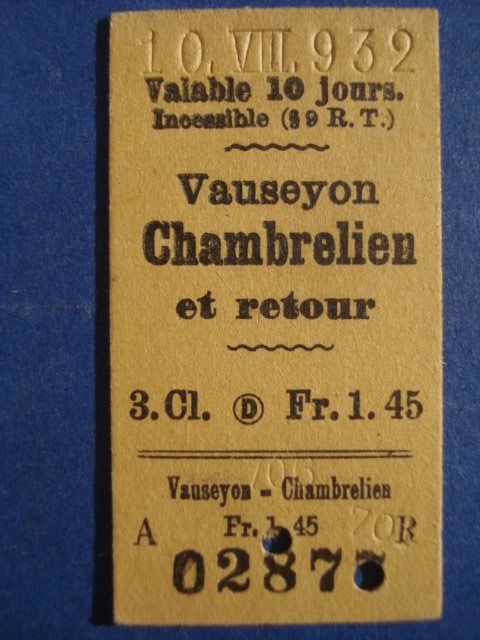 SBB - 10.8.1932 - VAUSEYON - CHAMBRELIEN - 3.Classe (Gebraucht) in Biel/Bienne für CHF 91 – mit ...