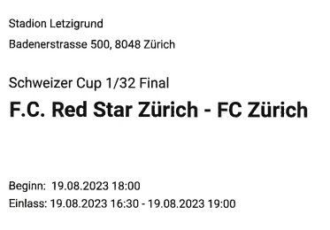 FC Red Star Zürich - FC Zürich (Schweizer Cup 1/32 Final) | Kaufen auf ...