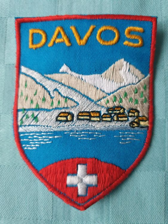 Vintage Badge Wappen DAVOS Berge ST. GALLER STICKEREI (Gebraucht) in ...