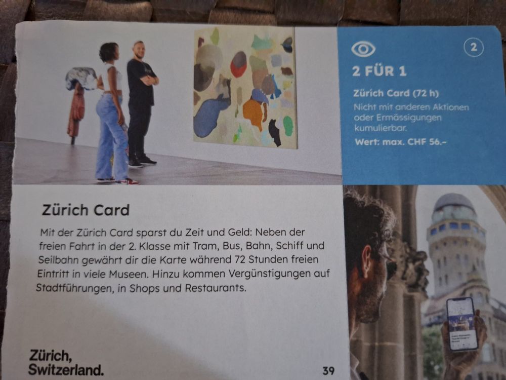 2 für 1 Zürich Card (72h) - Gültig bis 30.11.25 (Neu und ...