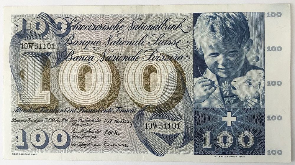 schöne Schweizer 100 Franken-Banknote vom 25. Oktober 1956 (Gebraucht ...