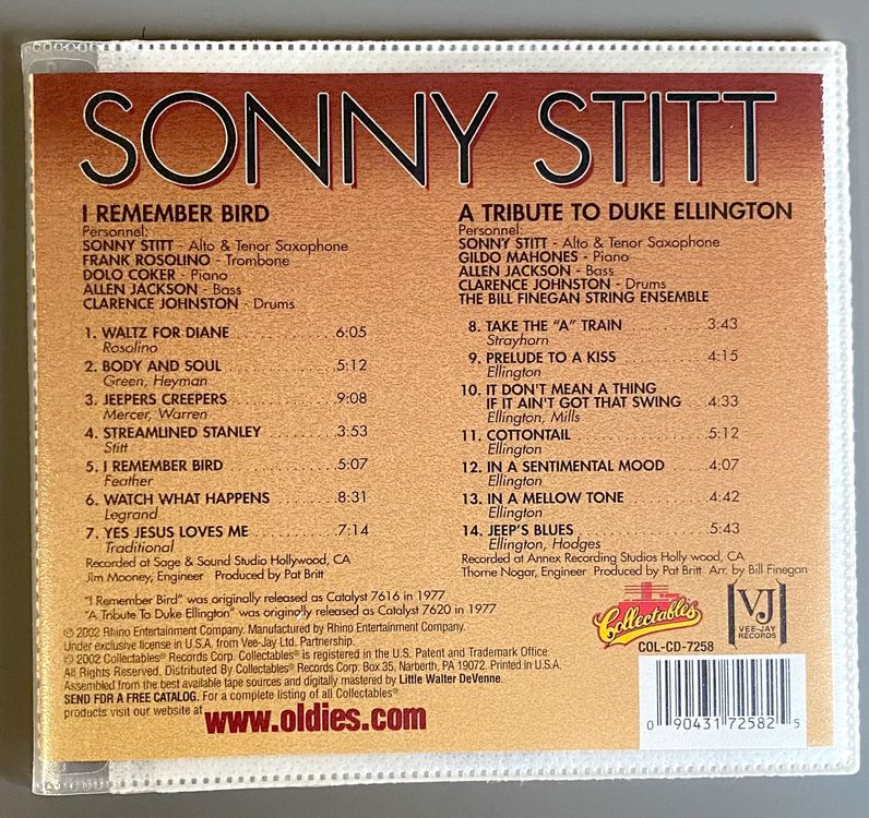 Stitt Sonny - I Remember Bird & A Tribute To Duke (CD) (Gebraucht) in ...