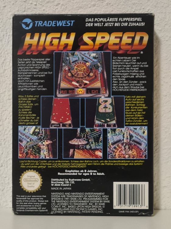 HIGH SPEED - Pinball Flipperkasten- CIB / Pal B Nintendo NES (Gebraucht ...