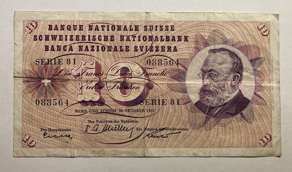 10 Franken-Note 1955 selten! (Gebraucht) in Rothenhausen für CHF 1 ...