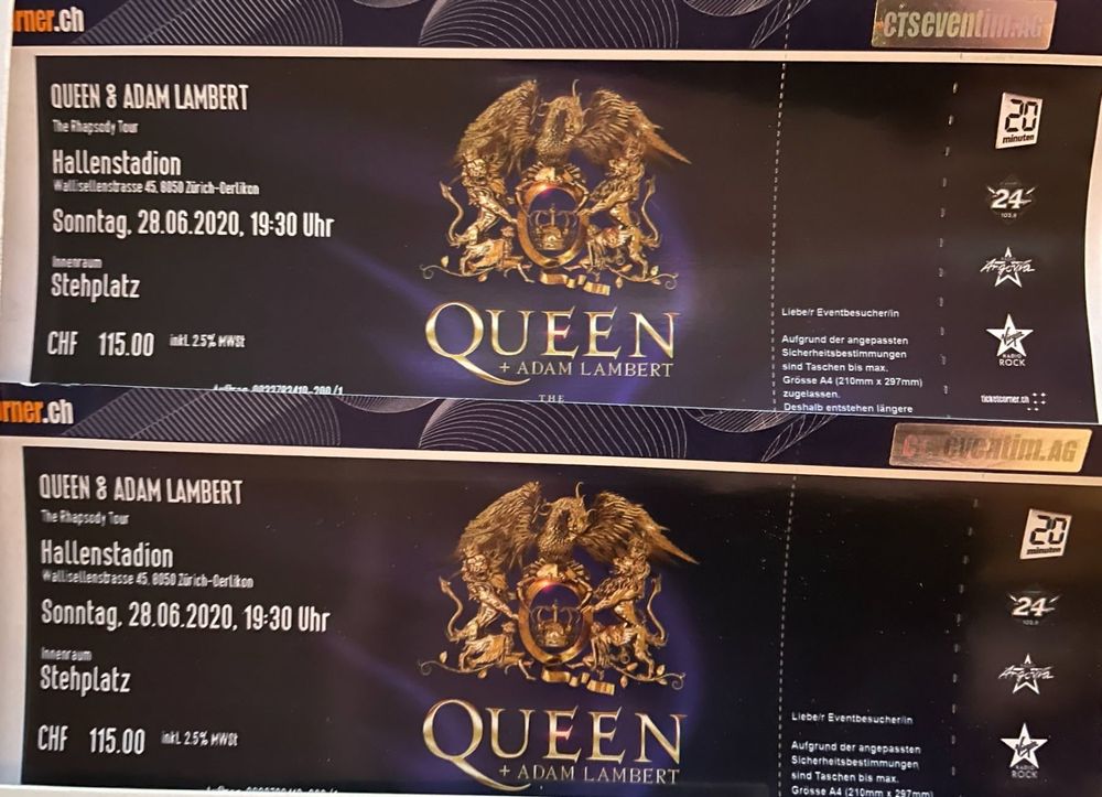 2 Stehplätze QUEEN & ADAM LAMBERT Zürich 28.Juni 22 (Neu (gemäss ...