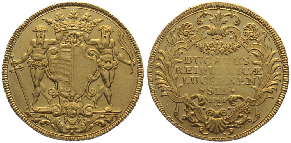 Luzern 3 Dukaten 1741 Spruch & Wappen mit Schildhaltern (Gebraucht) in ...