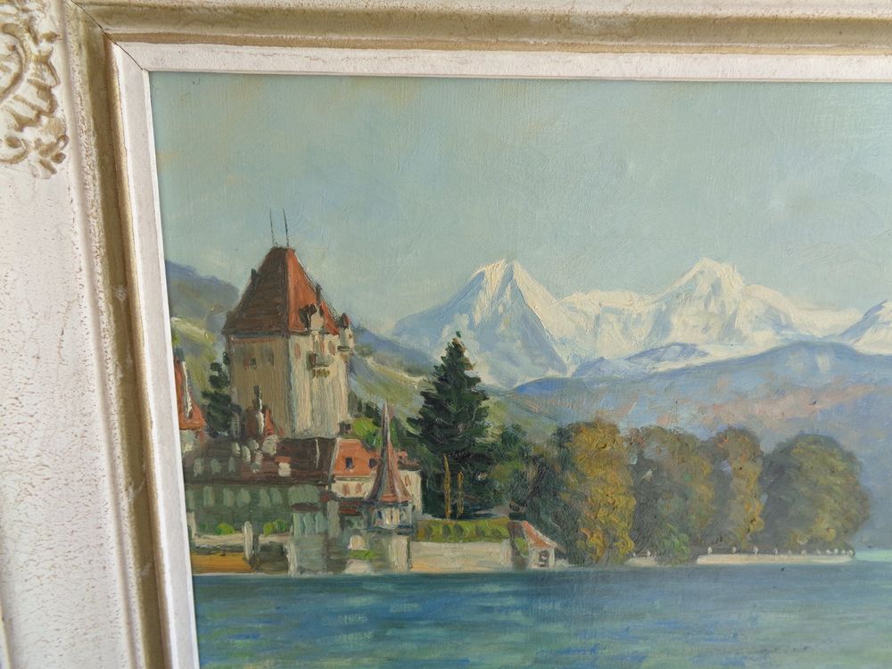 GEMÄLDE SCHLOSS OBERHOFEN THUNERSEE EIGER MÖNCH JUNGFRAU SIG (Gebraucht) in Henggart für CHF 125 ...