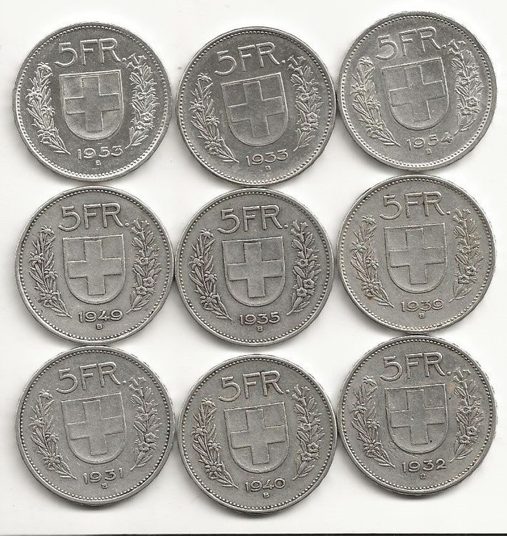5 Franken Silbergeld 9 stück | Kaufen auf Ricardo