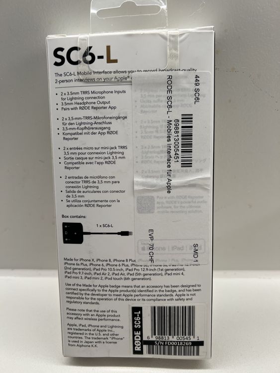 Rode SC6-L mobile interface for apple devices - neu (Neu und originalverpackt) in schaan für CHF ...