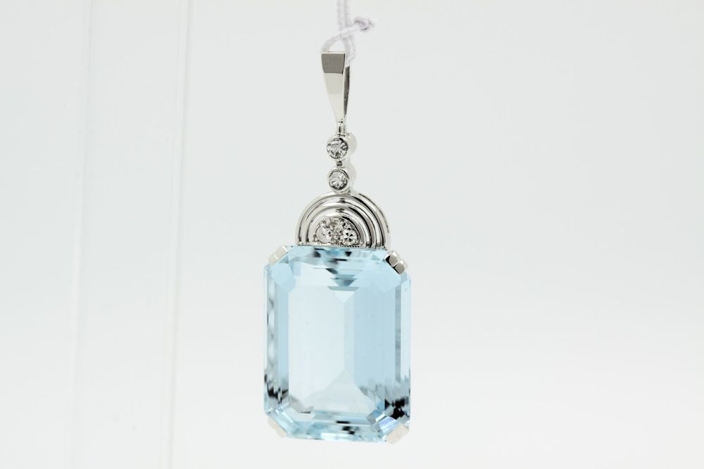 Vintage Aquamarin Diamant Anhänger 18K Weissgold *S4100 (Gebraucht) in ...