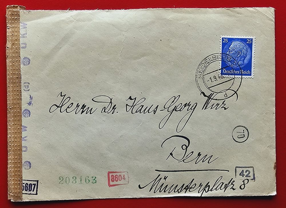DEUTSCHES REICH HEIDELBERG HINDENBURG ZENSUR OKW BERN 1943 (Gebraucht) in Düdingen für CHF 6 ...