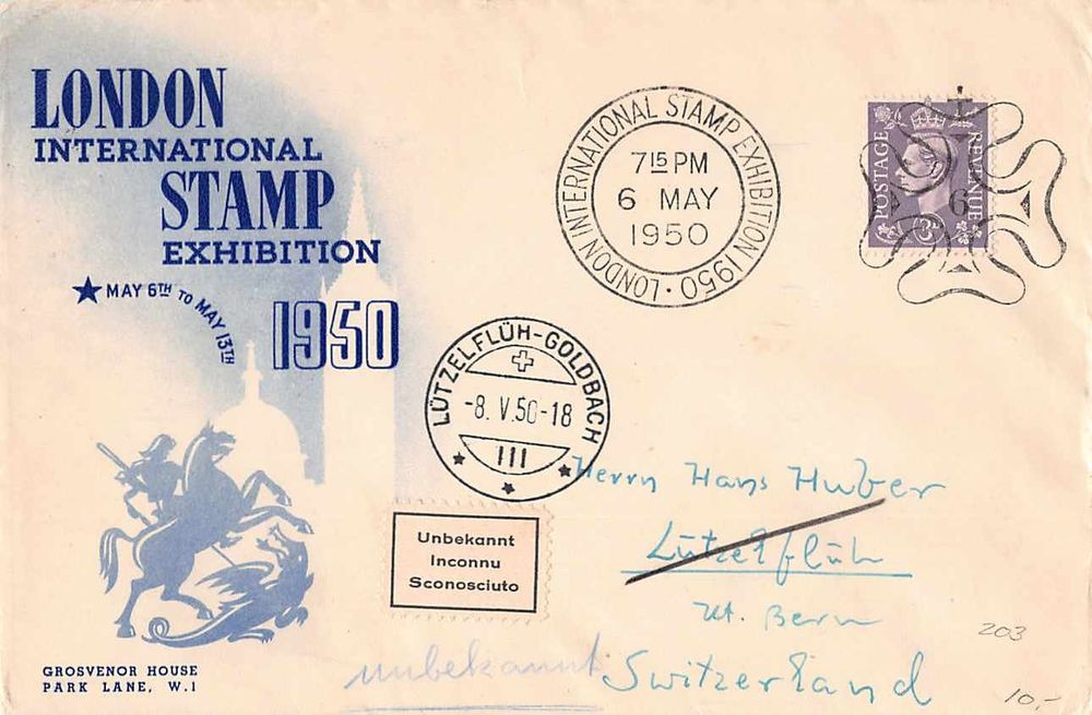 Sonderbrief STAMP SHOW LONDON 1950, ab 1.-- (Gebraucht) in Lufingen für ...