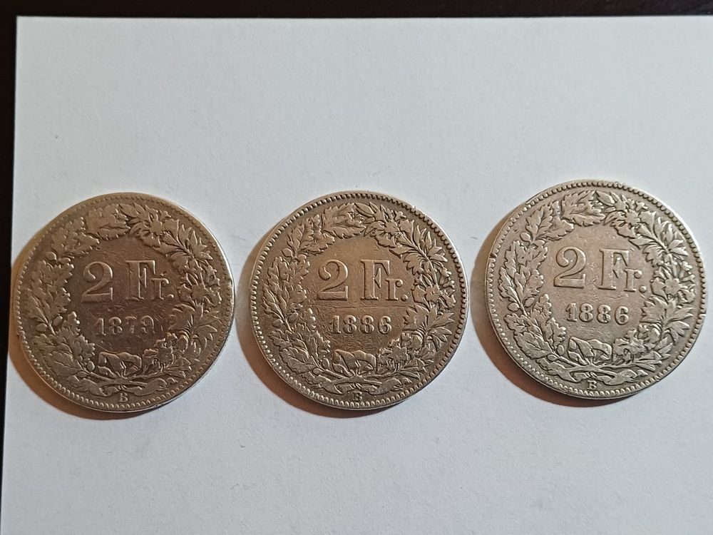 3 seltene 2 Franken Münzen 1879/ 2x 1886 ab 1.- (Gebraucht) in Lungern für CHF 24 – mit ...