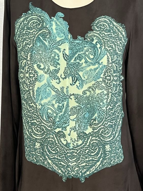 🍂 Akris Seiden Bluse Gr 34 braun mit hellgrünem Muster 🍂 (Gebraucht) in ...