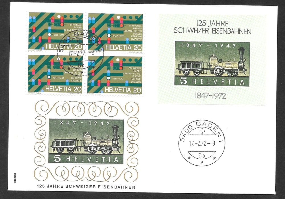 Sonderbrief 125 Jahre Eisenbahn Baden 17.2.1972 Vignette (Neu (gemäss Beschreibung)) in Olten ...