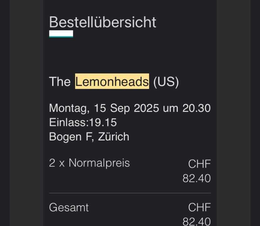 2 Tickets The Lemonheads (US) Zurich, 15.09.2025 (Gebraucht) in Küsnacht ZH für CHF 100 – nur ...
