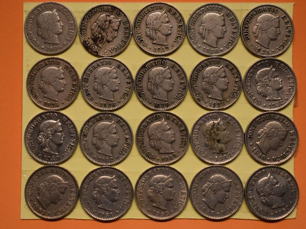 Zwanzig alte 5 Rappen Münzen der Schweiz ab 1906 (Gebraucht) in ...