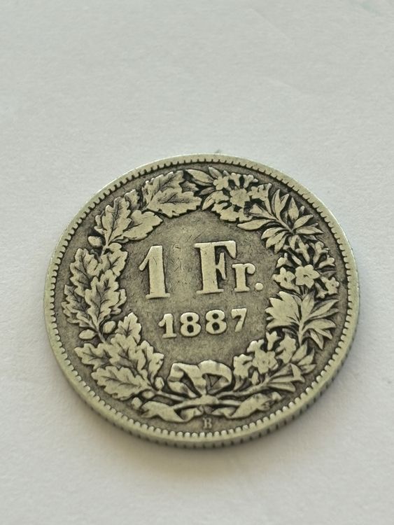 Silbermünze 1 Fr. 1887 Helvetia Schweiz Swiss Franc (Gebraucht) in Langnau am Albis für CHF 3.5 ...