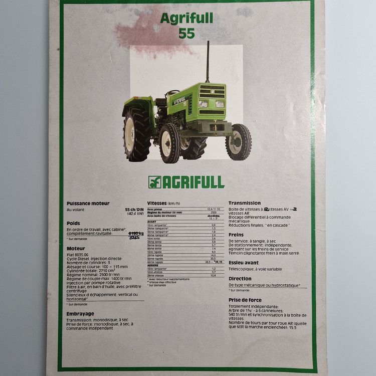 Agrifull 55 Traktor Prospekt, Datenblatt, wie Fiatagri Fiat (Gebraucht ...