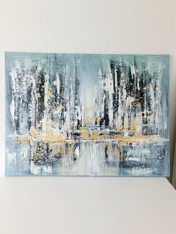 Acrylbild auf Leinwand 80cm mit Grau und Gold | Kaufen auf Ricardo