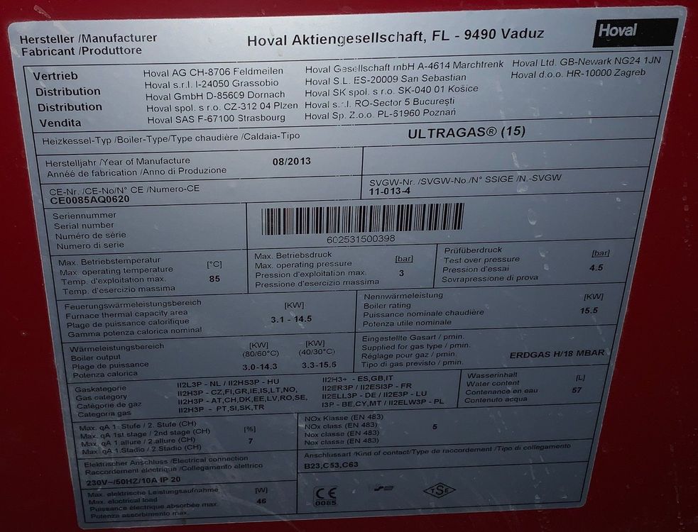 Gasheizung Hoval Ultragas (15) (Gebraucht) in Walzenhausen für CHF 999 ...