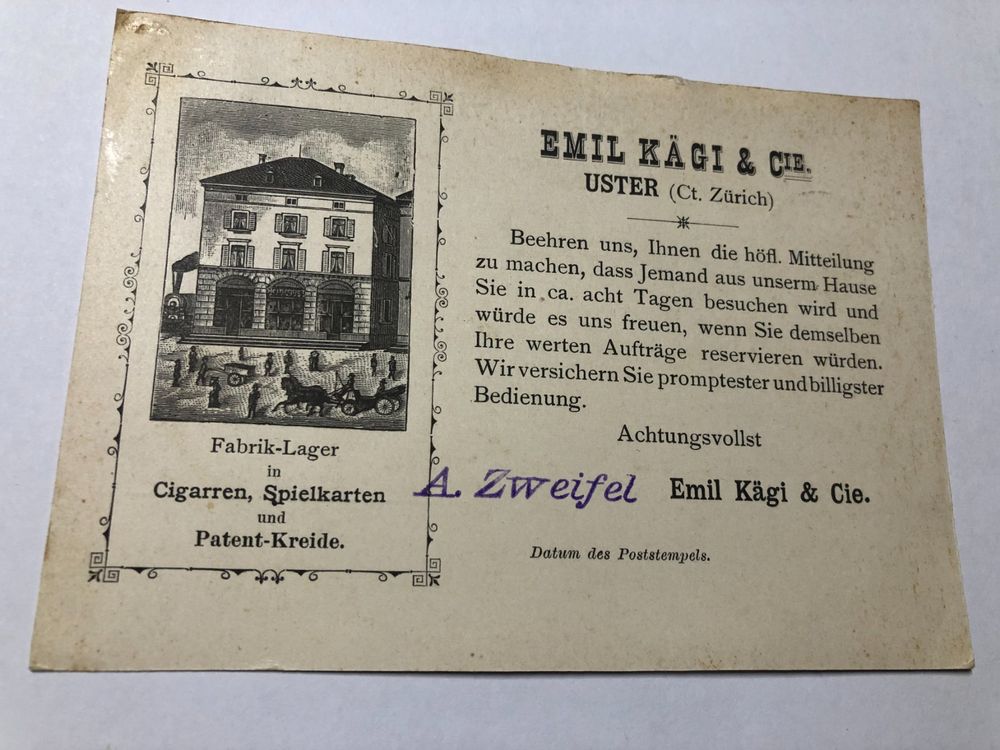Uster Emil Kägi & Cie Fabrik Lager Cigarren Spielkarten 1899 (Gebraucht ...