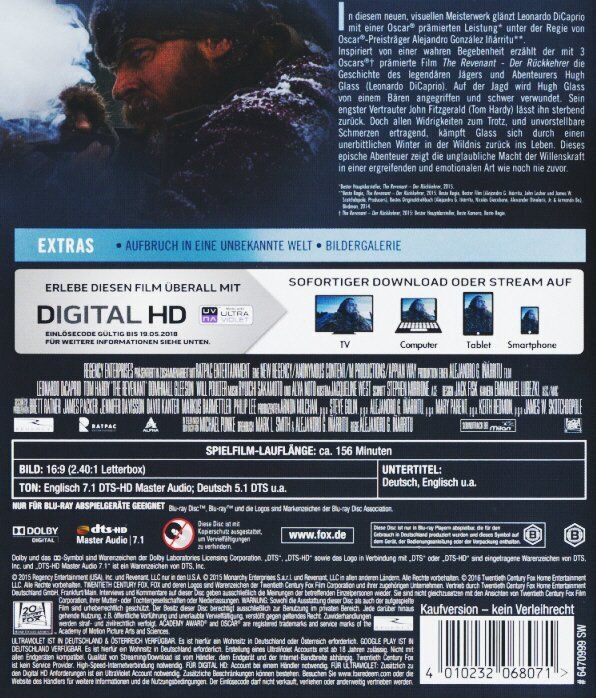 The Revenant (2015) Inarritu/Leonardo DiCaprio/Tom Hardy/BD (Gebraucht ...